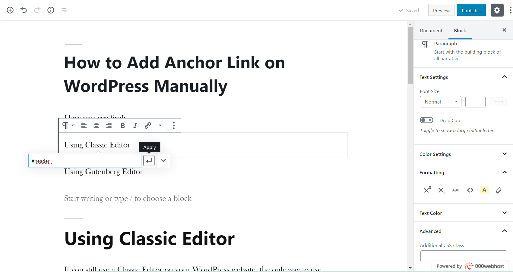 How to add WordPress anchor links