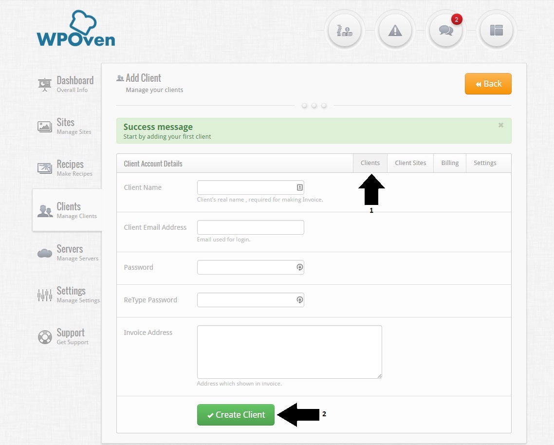 Setting up Clients Manager - WPOven